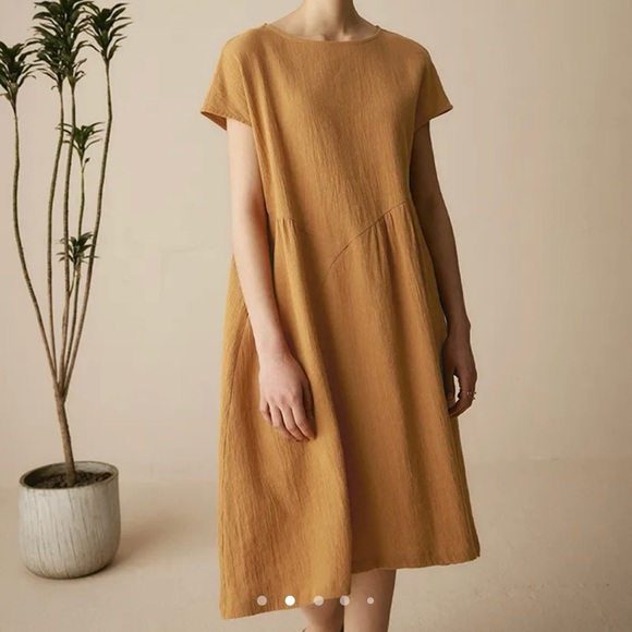 Lintico | Dresses | 0 Linen Capsleeve Textured Washed Midi Dress Alice | Poshmark